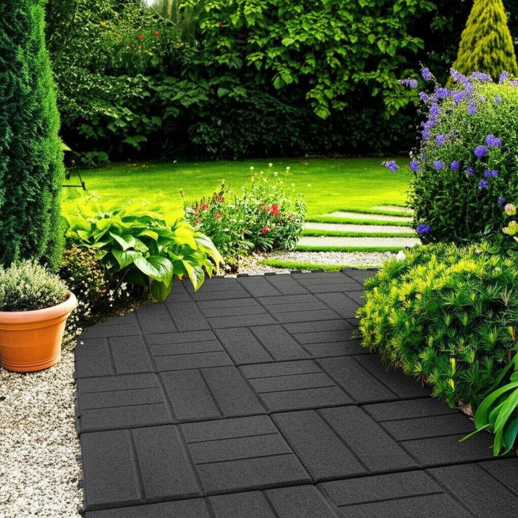 Vigoro 16 in. x 16 in. x 5/8 in. Black SmartLoc Recycled Rubber Paver ...