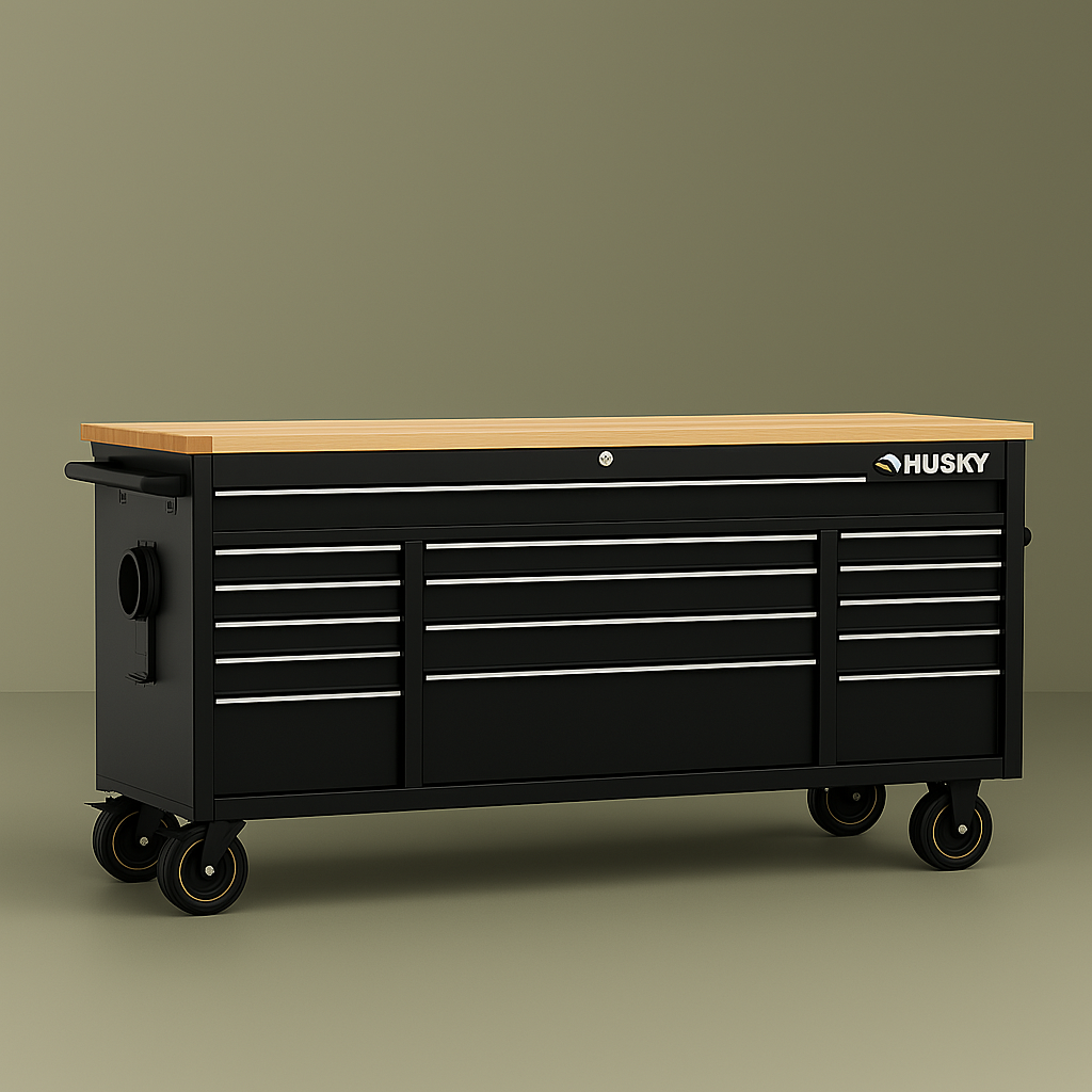Husky 61" Heavy Duty Mobile Workbench Tool Chest with Solid Wood Top ...