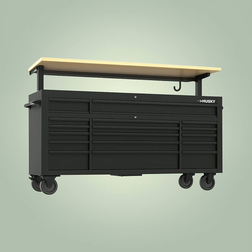 Husky 72" Heavy Duty Mobile Workbench with Adjustable Hardwood Top ...