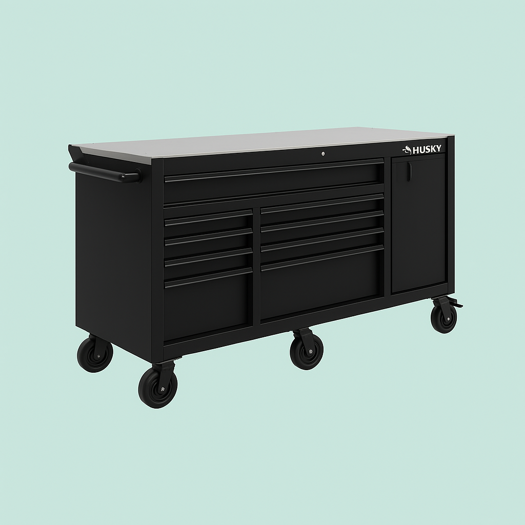 Husky 84 in. W x 24 in. D 9-Drawer Heavy-Duty Mobile Workbench with St ...