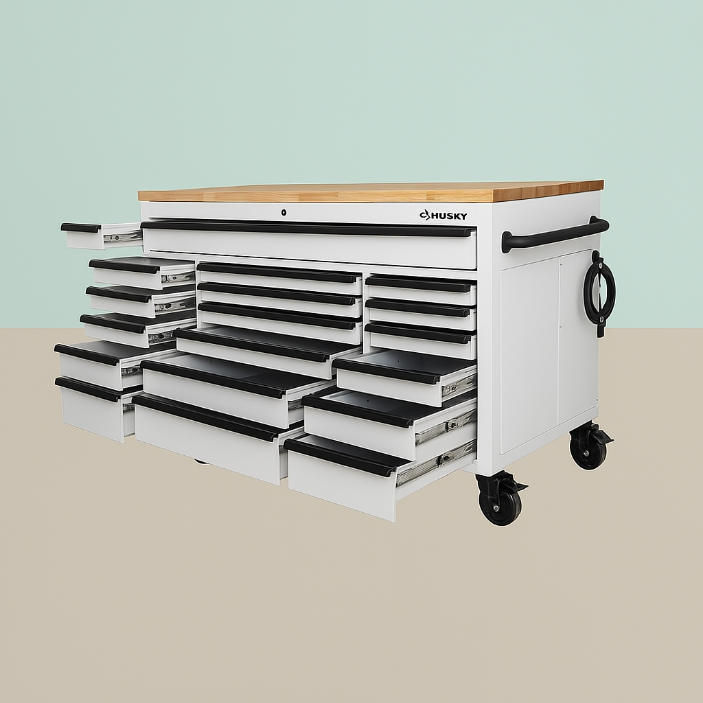 Husky Adjustable Height Mobile Workbench Cabinet - 72 in. Matte White ...