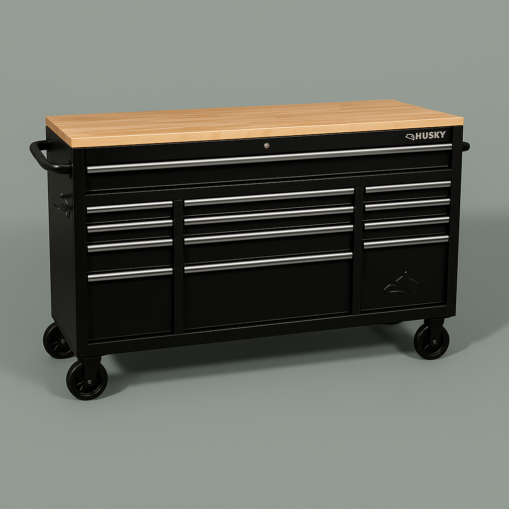 Husky 61-inch Heavy Duty Mobile Workbench with Solid Wood Top – Super Arbor