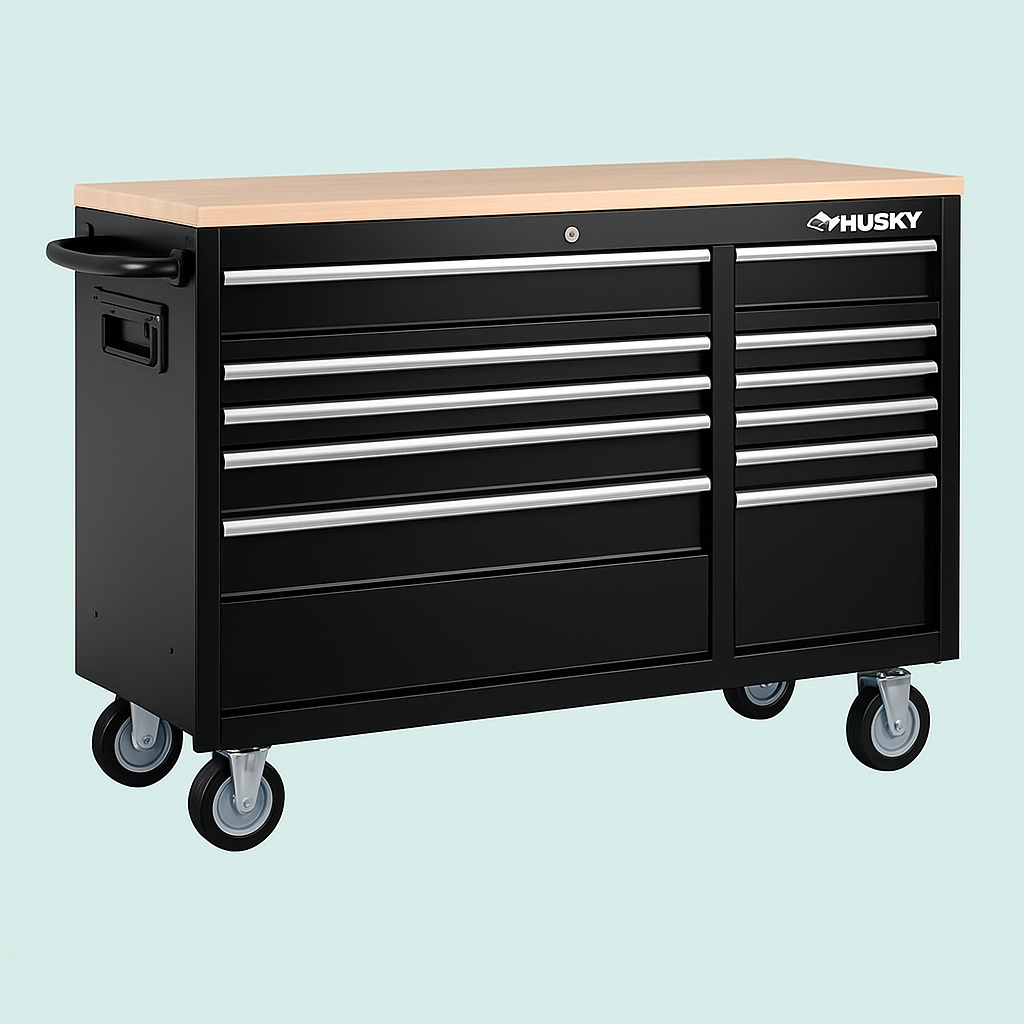 Husky Modular Tool Storage 52 in. Black Mobile Workbench Cabinet ...