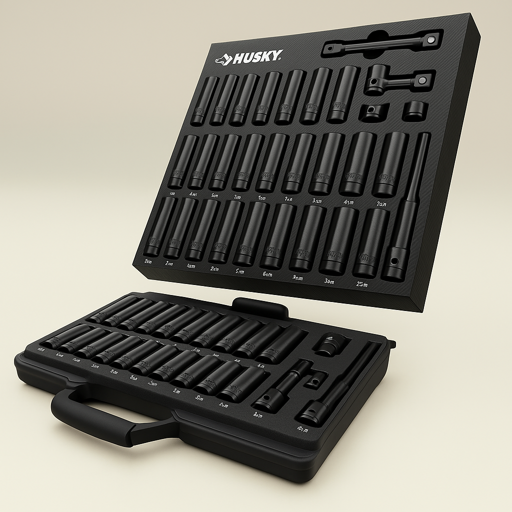 Husky 50-Piece Impact Socket Set with EVA Storage Trays, Cr-Mo Steel ...