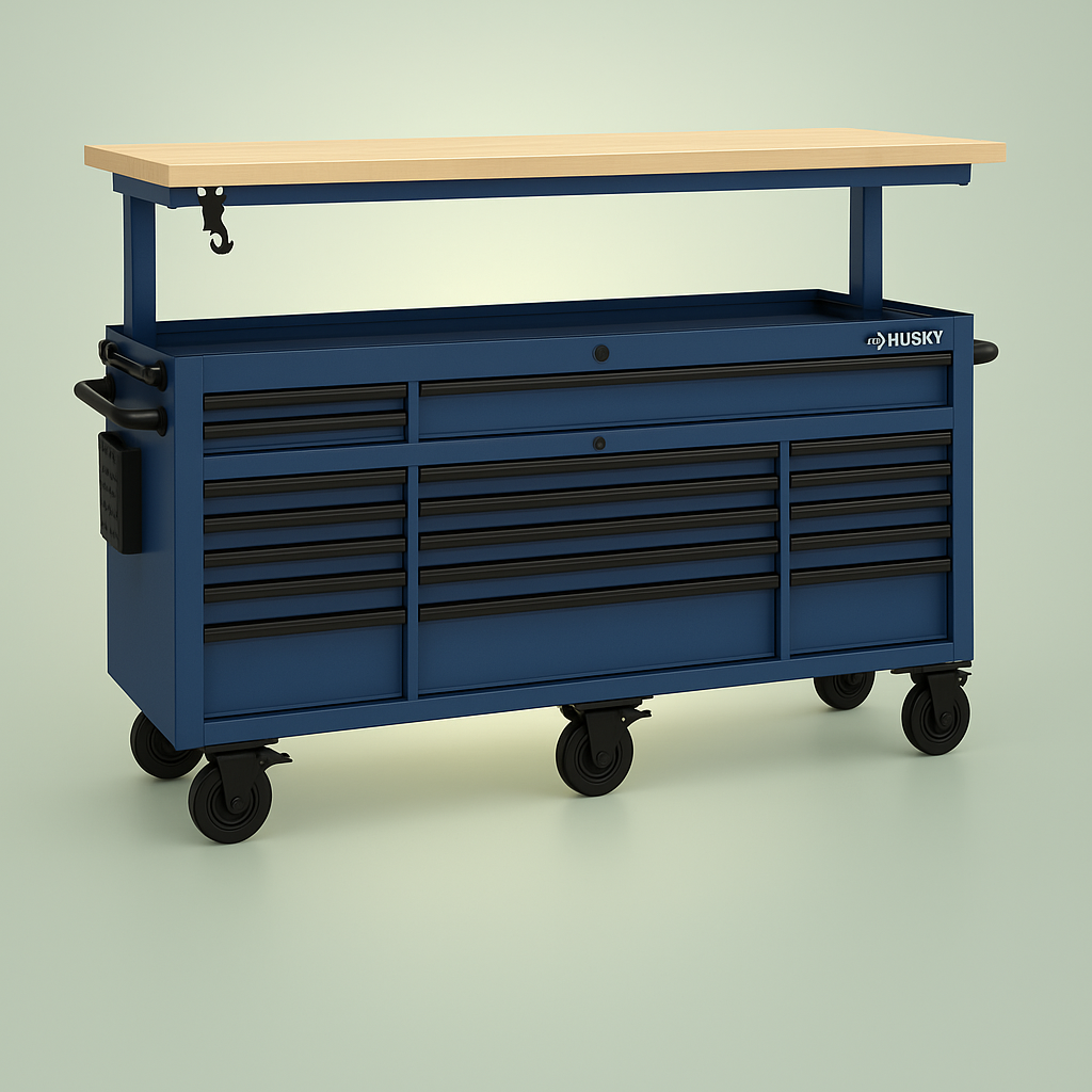 Husky 72 in. Heavy Duty 18-Drawer Mobile Workbench with Mechanics Tool ...