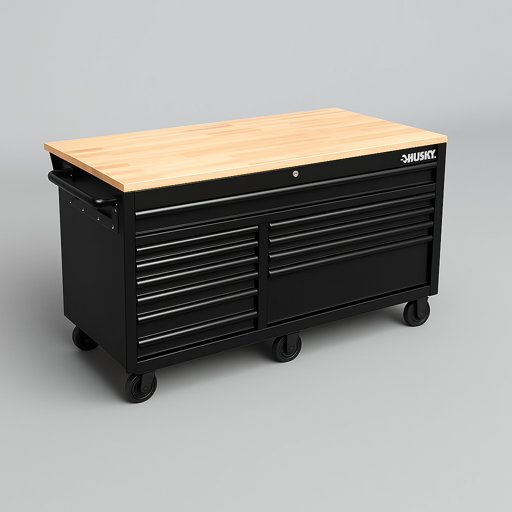 Husky 62 in. 12-Drawer Mobile Workbench with Full Length Extension Tab ...