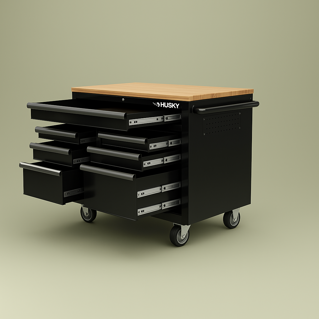 Husky 46 in. 9-Drawer Mobile Workbench with Full Length Extension Tabl ...