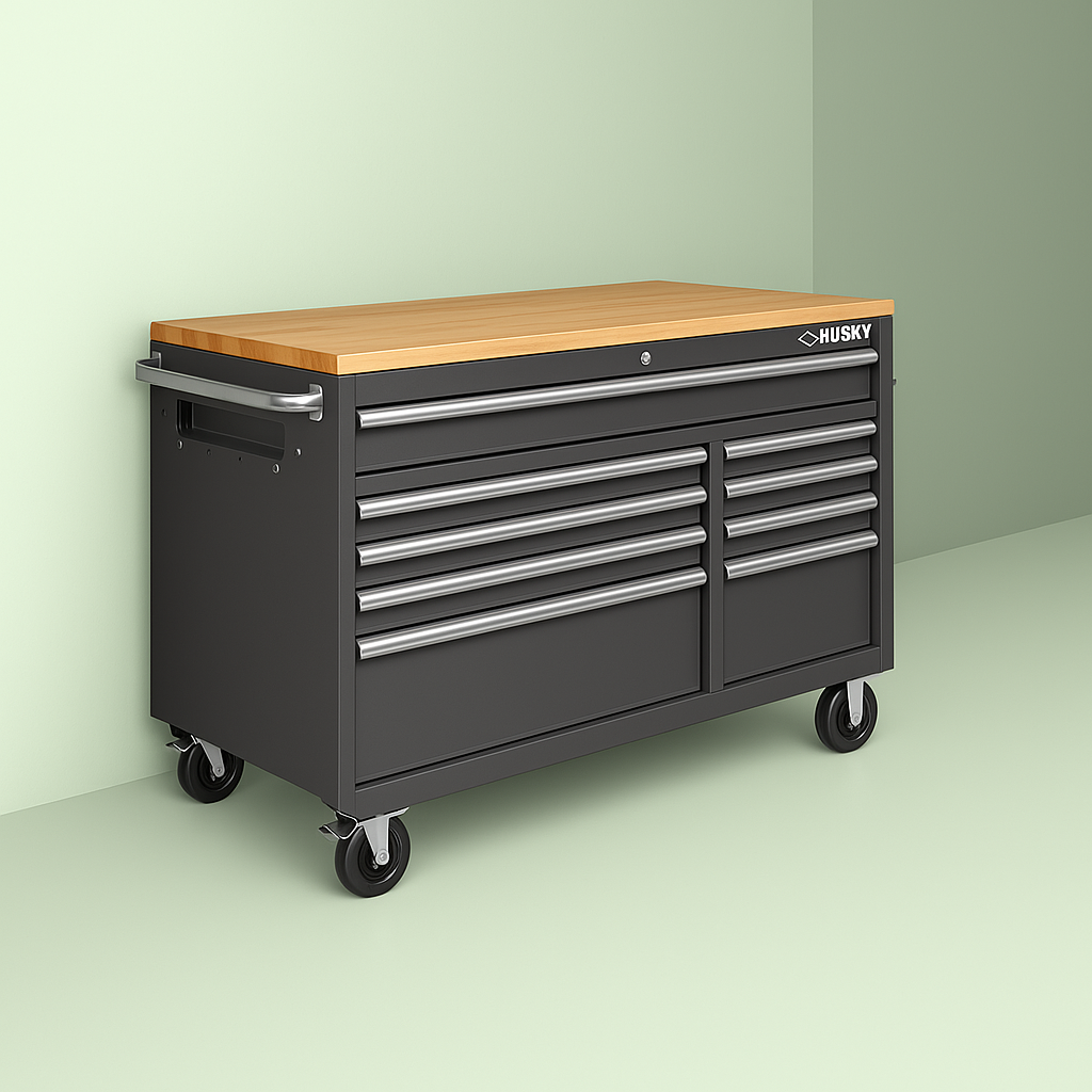 Husky 52-inch 9-Drawer Mobile Workbench in Gloss Gray – Super Arbor