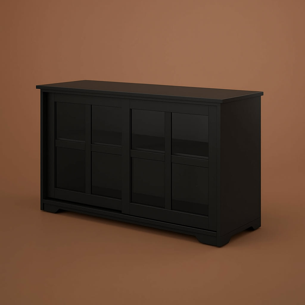 Tileon Black Kitchen Storage Cabinet Stand Cupboard With Glass Door ...
