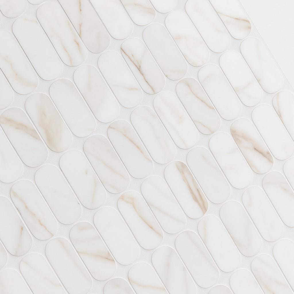 Viviano Marquise Oval Recycled Glass Mosaic - 13 x 13 White Polished T ...