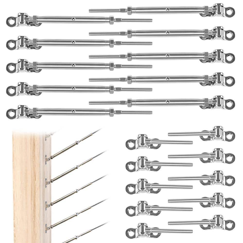 Angel Sar 10 Pairs 180° Adjustable Stainless Steel Cable Railing Kit ...