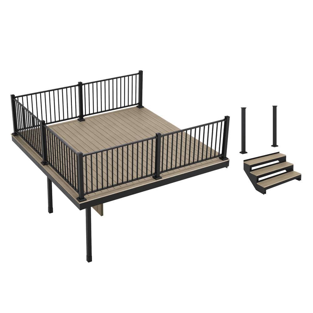 FORTRESS Apex Attached 12 ft. x 12 ft. Artic Birch PVC Deck Kit and 3 ...