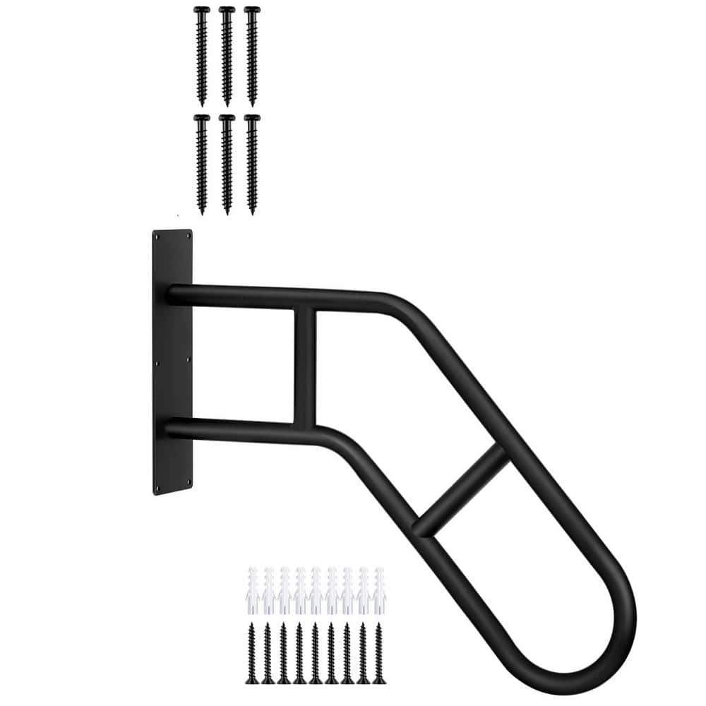 Angel Sar 1.9 ft. Matte Black Metal 1-Step to 3-Step Handrail Outdoor ...