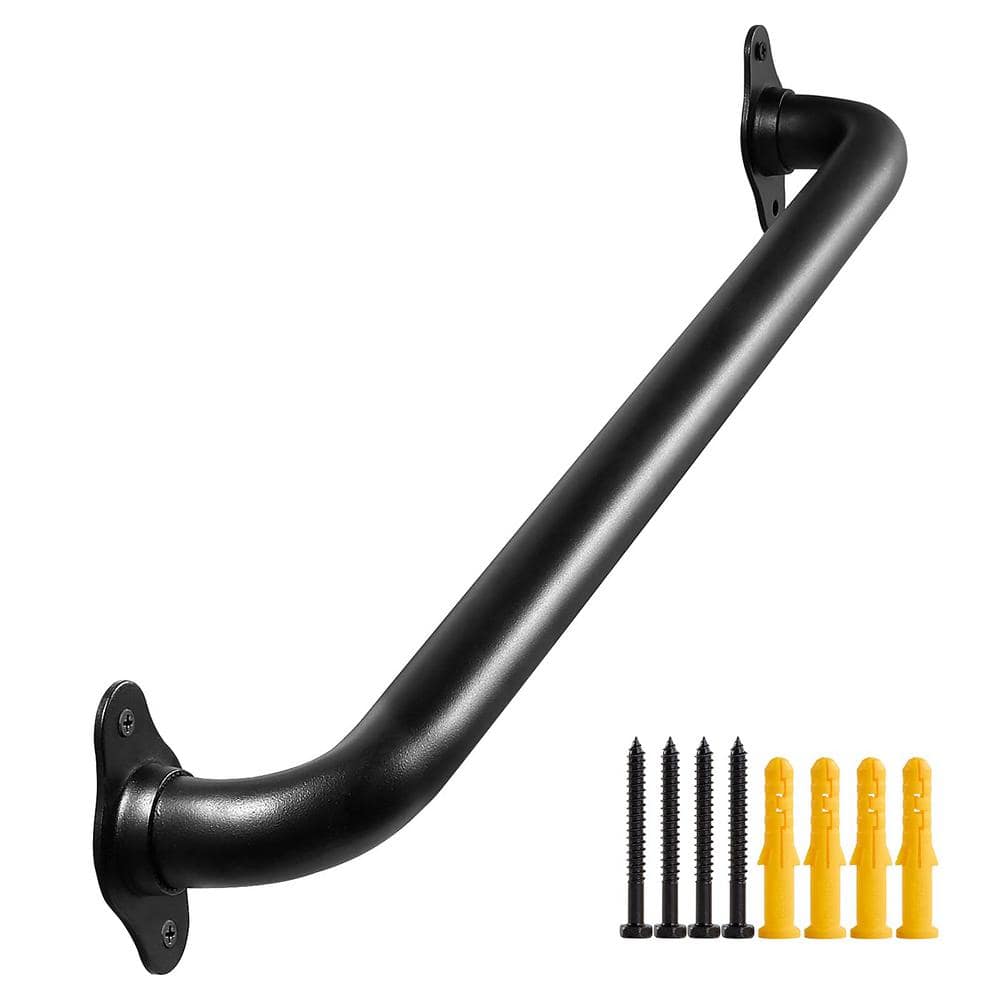 Angel Sar 2 ft. Matte Black Metal Industrial Pipe Wall Handrail, Pipe ...