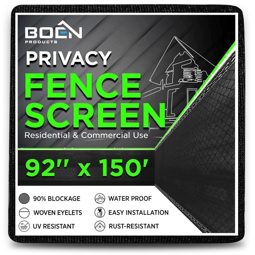 BOEN 92 in. x 150 ft. Black Privacy Fence Screen Netting Mesh with Rei ...