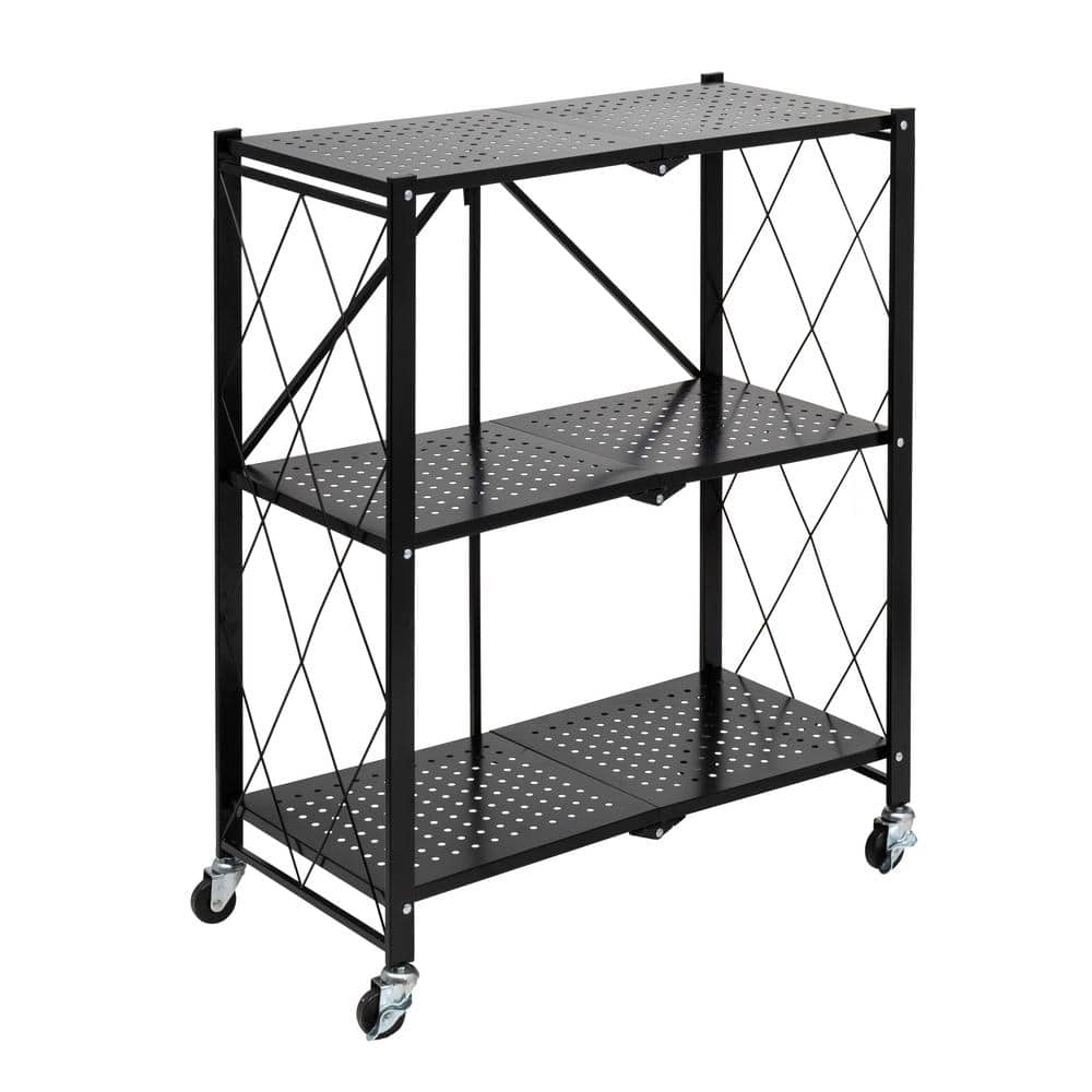 Honey-Can-Do 3-Tier Steel 4-Wheeled Collapsible Utility Cart in Black ...