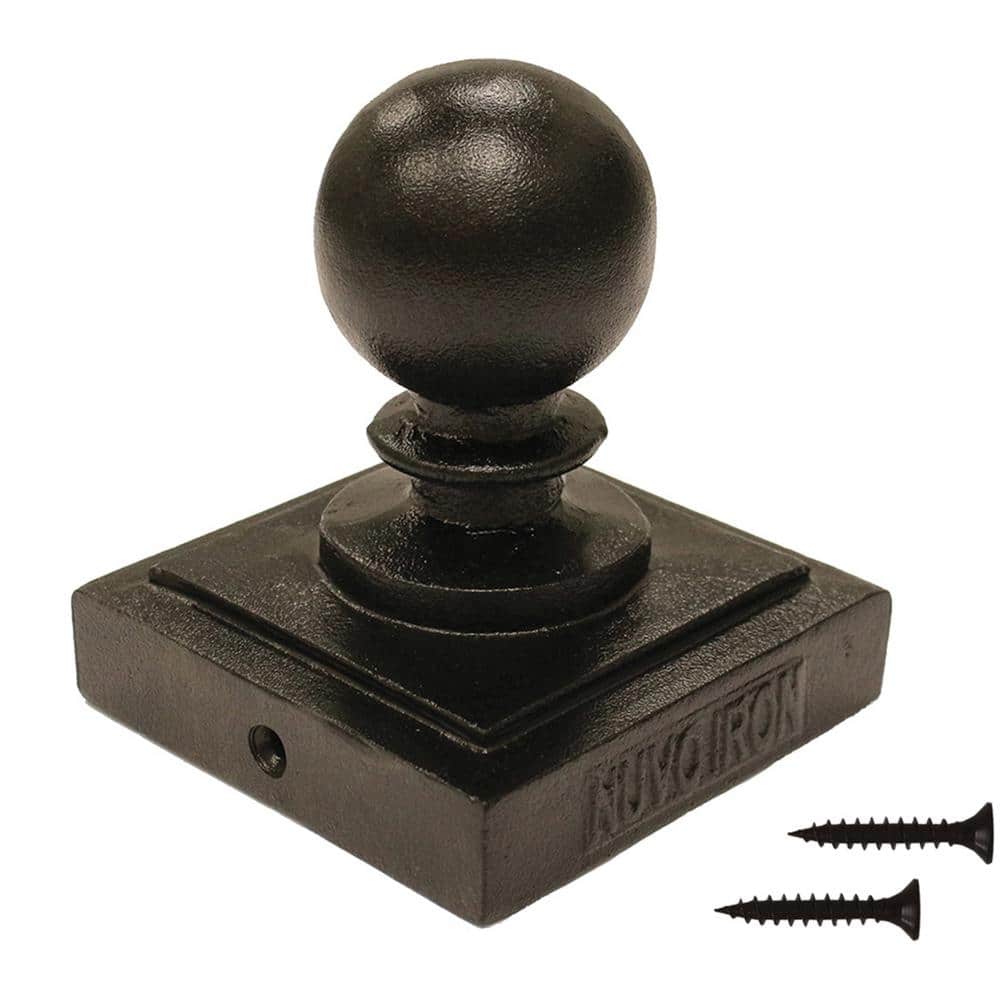 NUVO IRON 4 in. x 4 in. Black Aluminum Ornamental Ball Post Cap (12-Pa ...