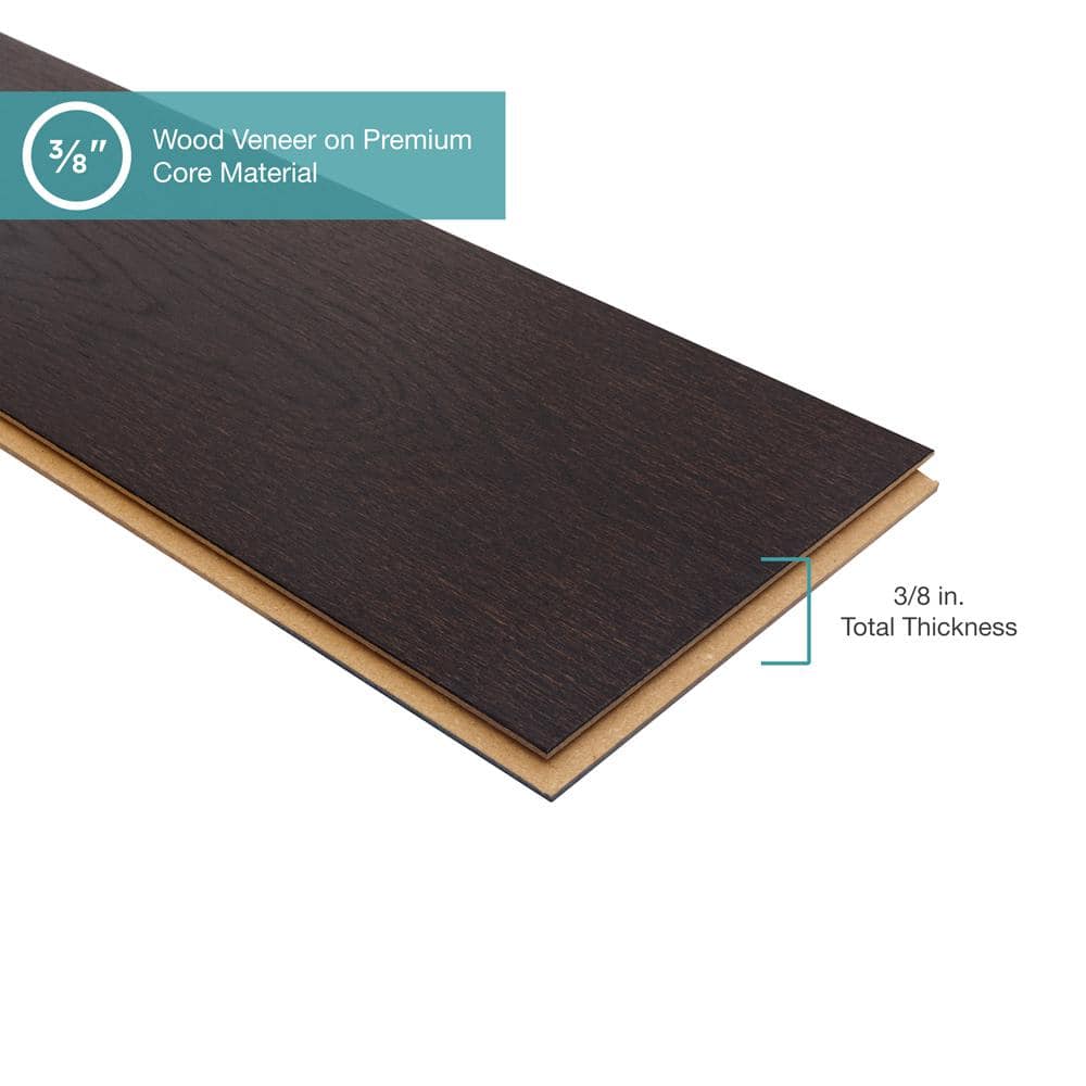 Pergo Defense+ Black Raven Oak 3/8 in. T x 7.5 in. W Click Lock Wire B ...