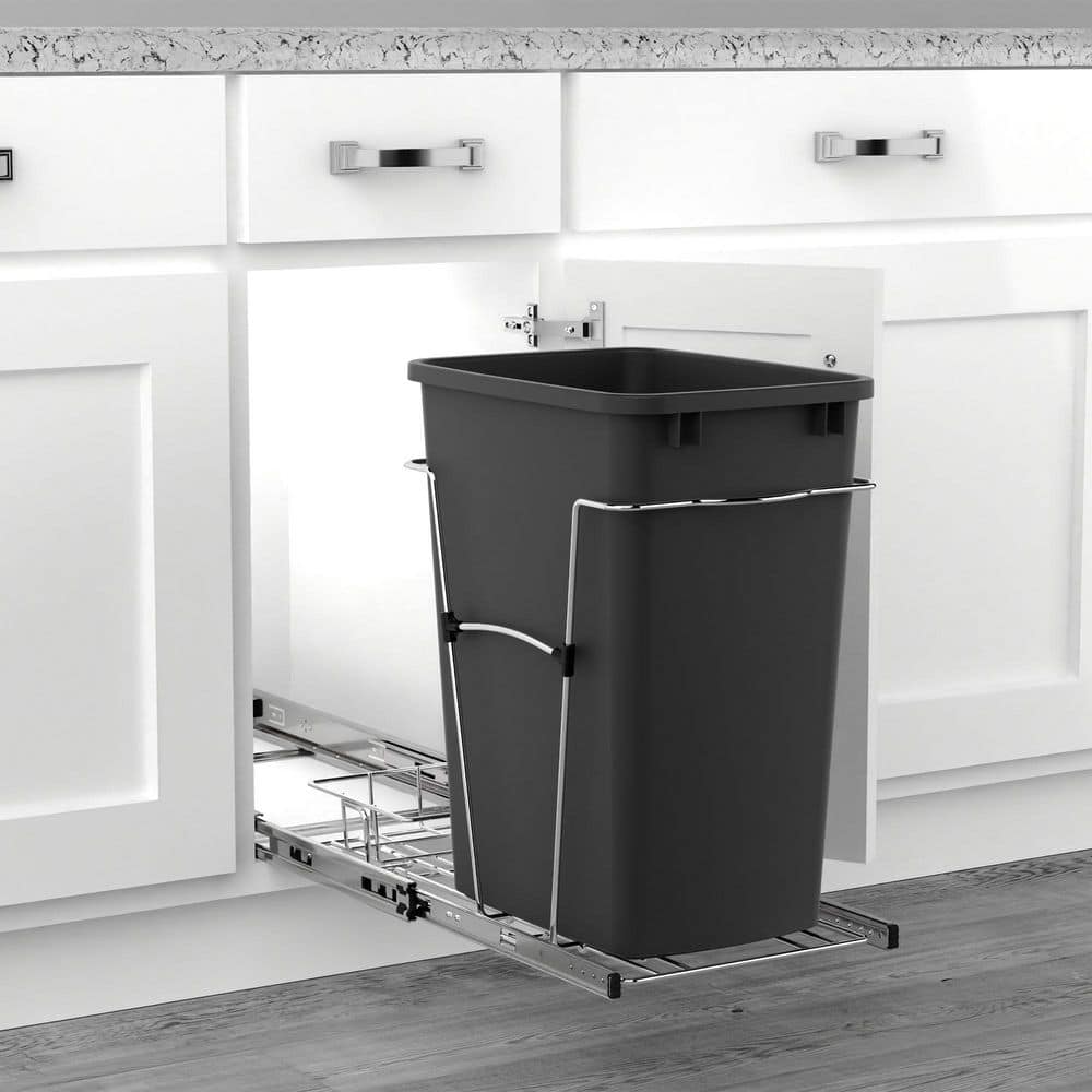 Rev-A-Shelf 35-Quart Pull-Out Trash Can with Chrome Slide and Rear Bas ...