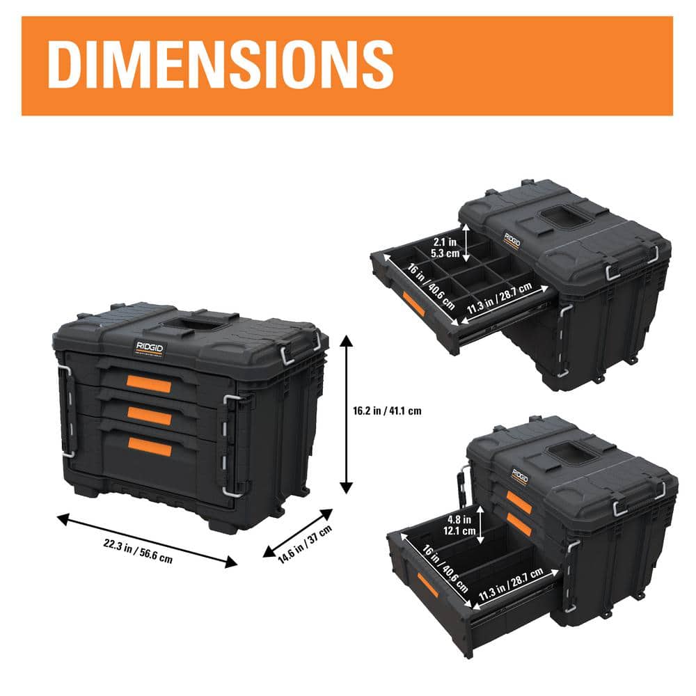 RIDGID Pro Gear System Gen 2.0 XL 3-Drawers Water and Dust Resistant D ...