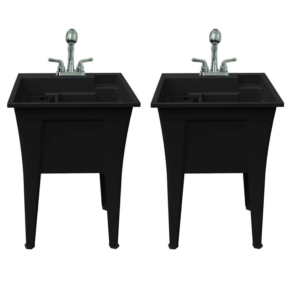 RUGGED TUB 24 in. x 22 in. Black Freestanding Utility Laundry Sink wit ...