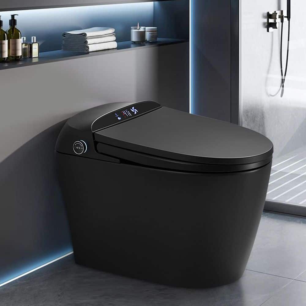 UPIKER 12-in-1 Elongated Bidet Toilet in Black with Heated Seat and Au ...