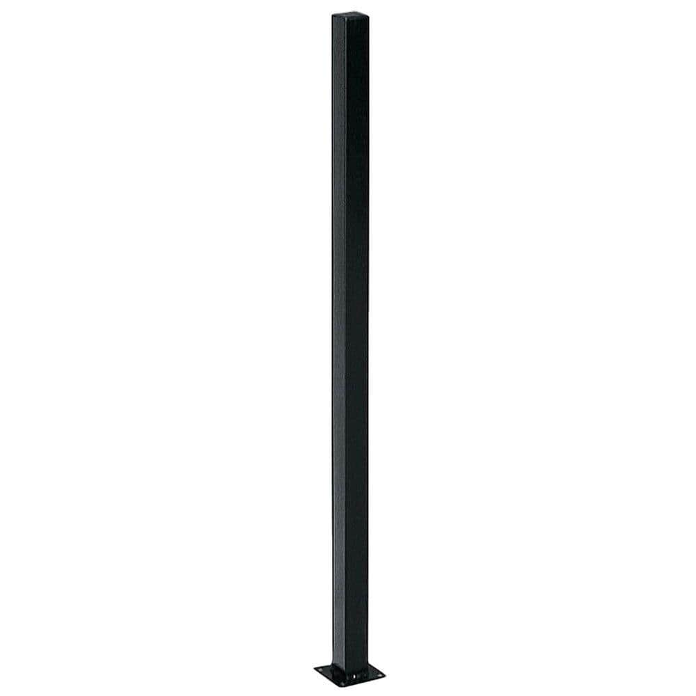 US Door and Fence 2 in. x 2 in. x 5 ft. Black Metal Fence Post with Fl ...
