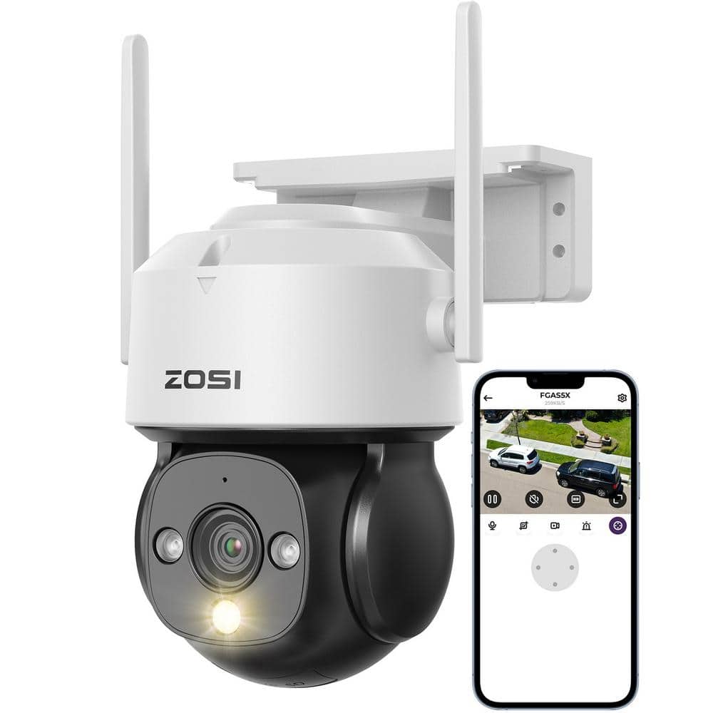 ZOSI 360-Degree PTZ 4 MP 2.5K Wi-Fi Outdoor Wireless Home Security Cam ...