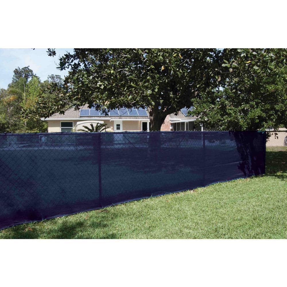 68 in. x 50 ft. Blue Mesh Fabric Privacy Fence Screen with Integrated ...