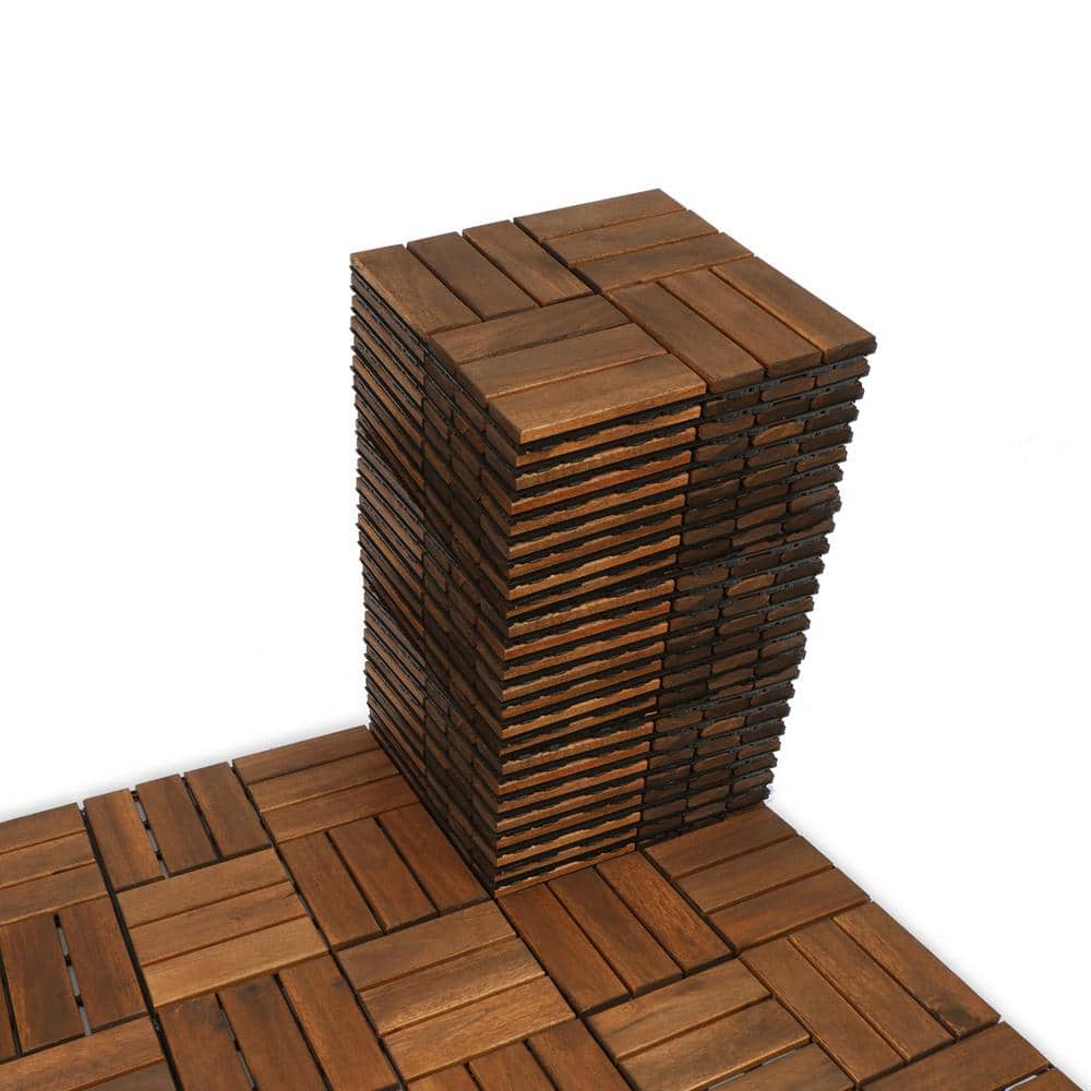 12 in. x 12 in. Outdoor Checker Pattern Square Wood Interlocking Floor ...