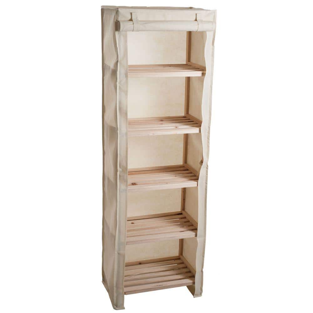 Lavish Home 5-Tier Wood Storage Shelving Rack with Removable Cover ...