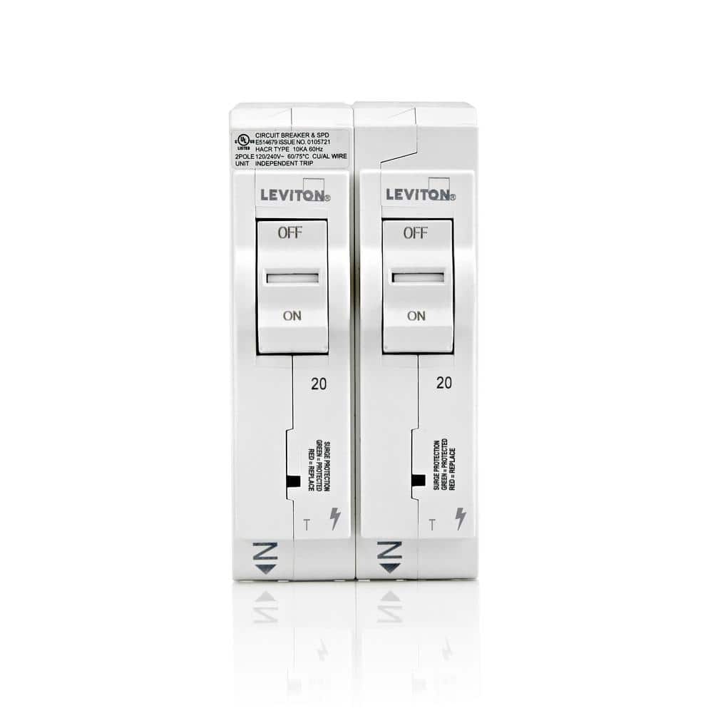Leviton Surge Protective Device with Two 20 Amp 1-Pole Standard Therma ...