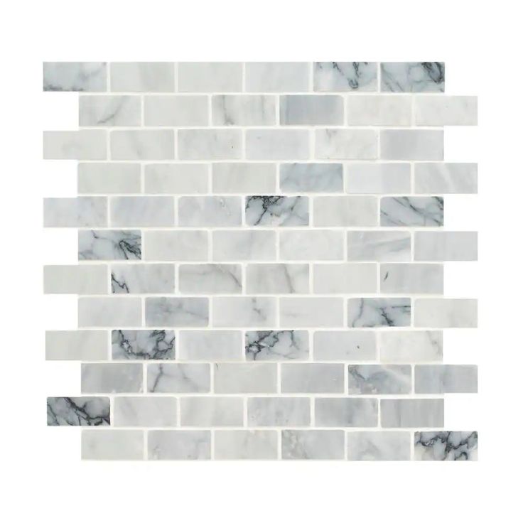 Carrara Classique Brick 12 in. x 12 in. Honed Marble Mesh-Mounted Mosa ...