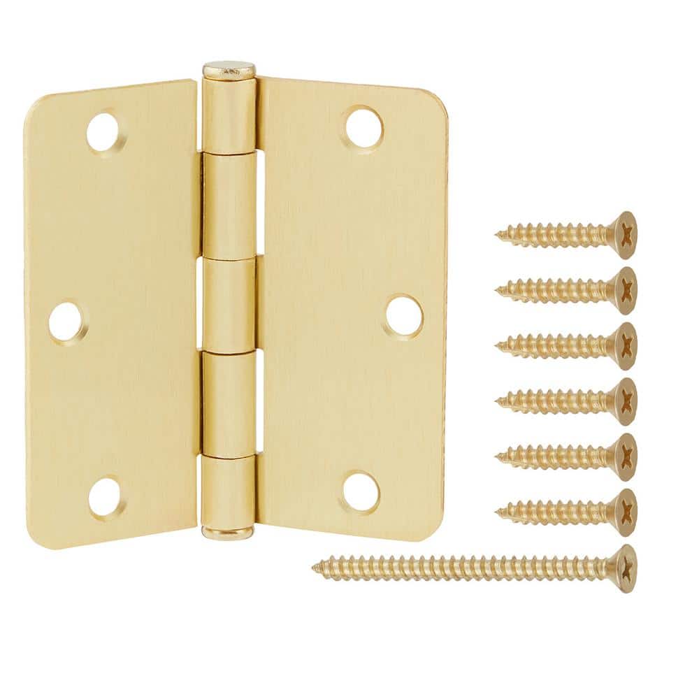 Everbilt 3-1/2 in. x 1/4 in. Radius Satin Brass Squeak-Free Door Hinge ...