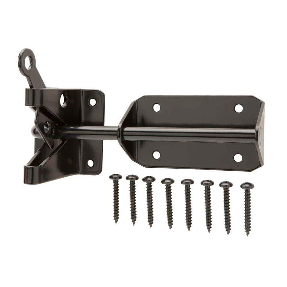 Everbilt Black Heavy-Duty Gate Latch, Steel, Self-Latching, 7.5 in Arm ...
