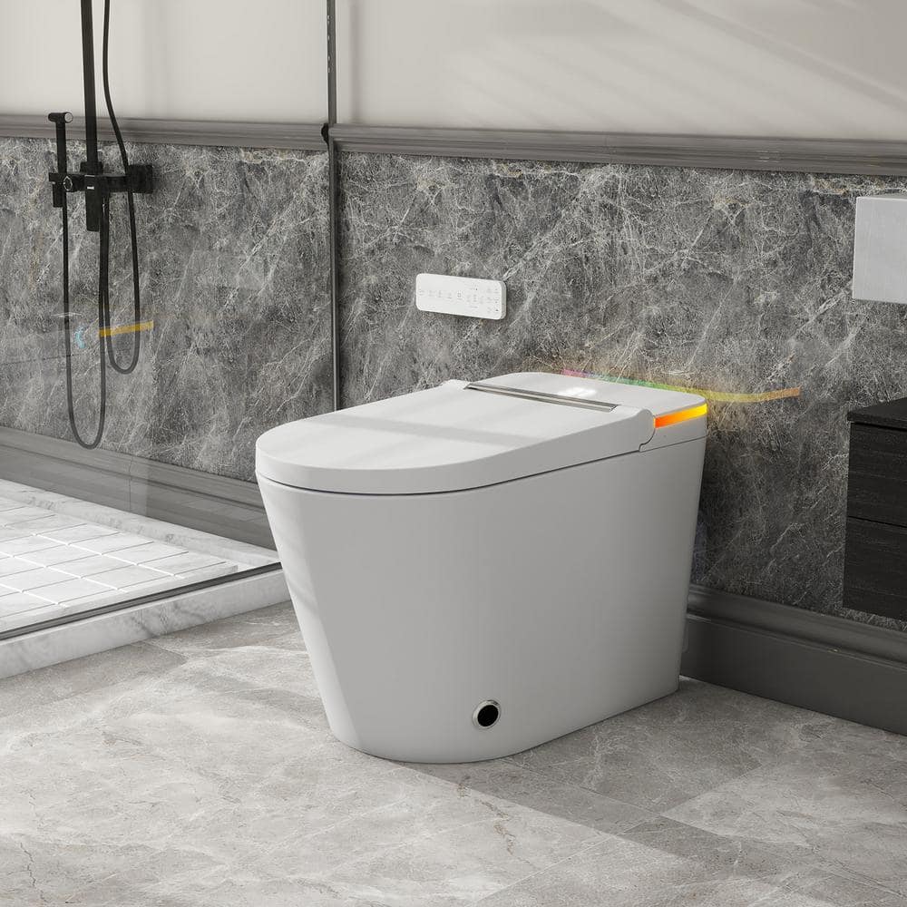 Relyblo Foot Sensor Smart Elongated Bidet Toilet in Glossy White with ...