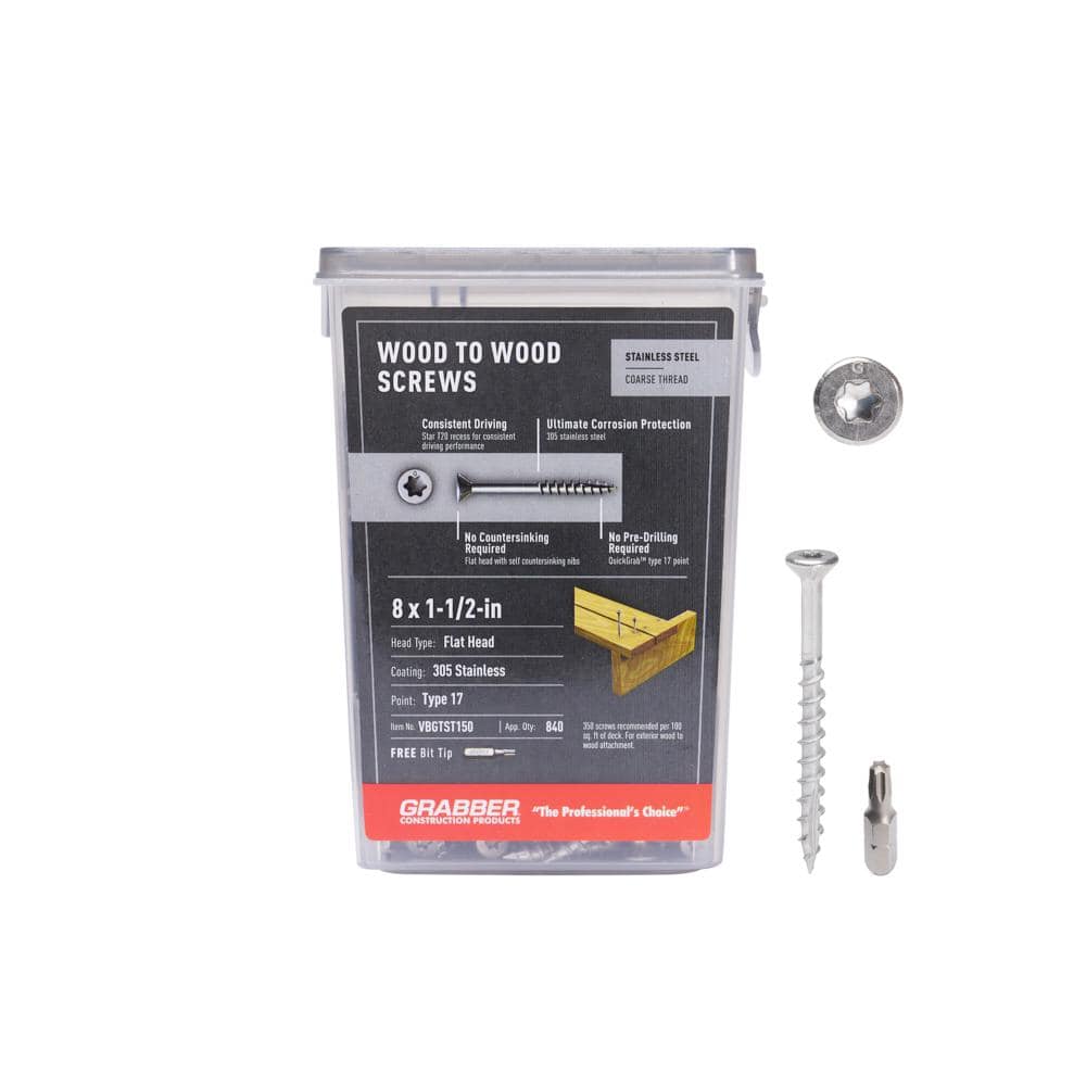 Grabber #8 x 1 1/2 in. Star Drive Flat head Exterior Stainless Steel W ...