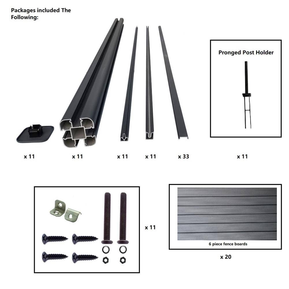 LH EP Complete Kit 6 ft. x 6 ft. Gray WPC Composite Fence Panel w/Pron ...