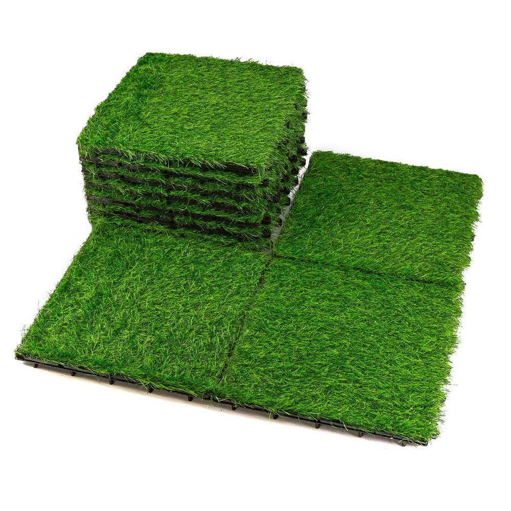 Pro Space 12 in. x 12 in. Interlocking Flooring Tiles Tufted Grass Dec ...