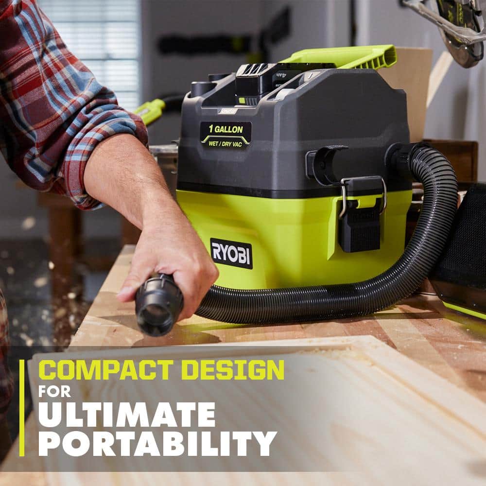 RYOBI ONE+ 18V Cordless 1 Gal. Wet/Dry Vacuum (Tool Only) with Replace ...