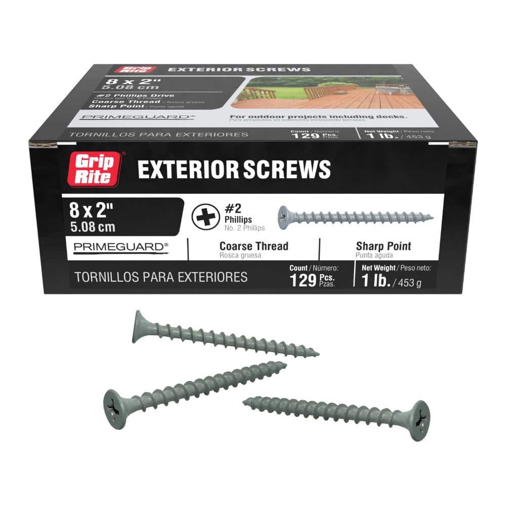 Grip-Rite #8 x 2 in. #2 Phillips Bugle Head Coarse Thread Coated Exter ...
