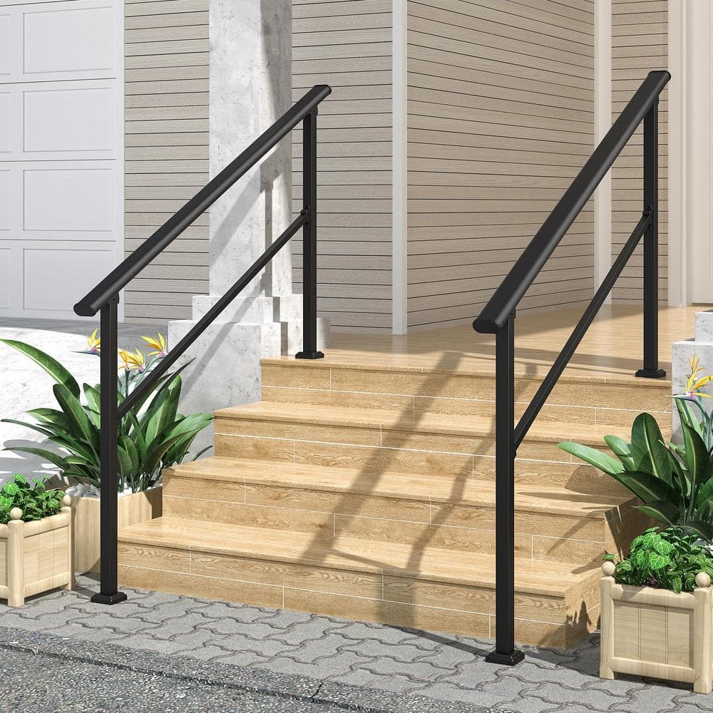 HOMEIBRO 36 in. H x 68 in. W Black Wrought Iron Stair Railing Kit Hand ...
