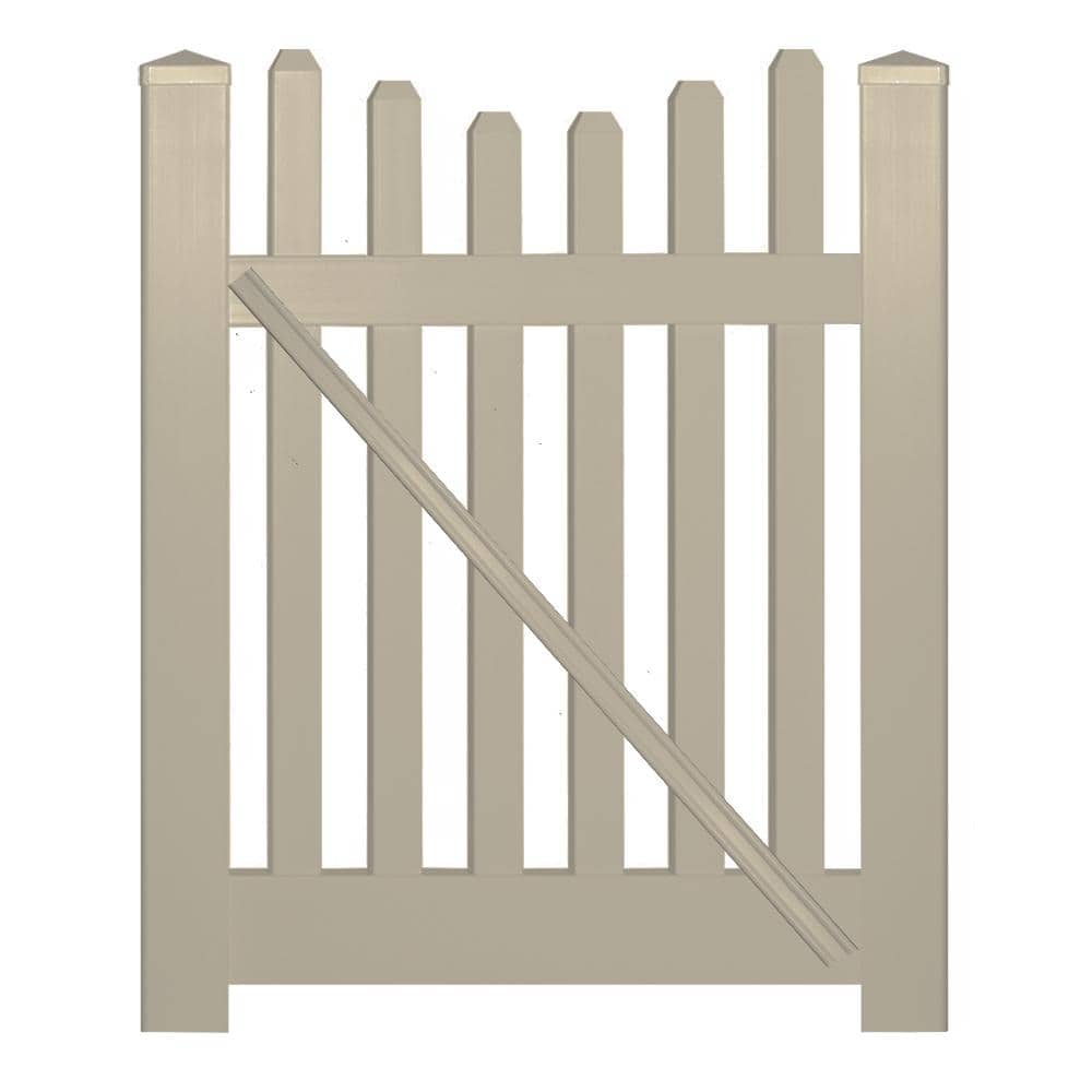 Weatherables Hampshire 5 ft. W x 4 ft. H Khaki Vinyl Picket Fence Gate ...