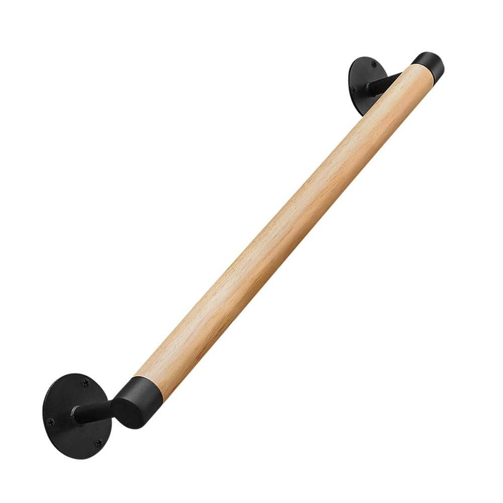 Angel Sar 3 ft. Wood Modern Stair Hand Railing with Black Sturdy Metal ...
