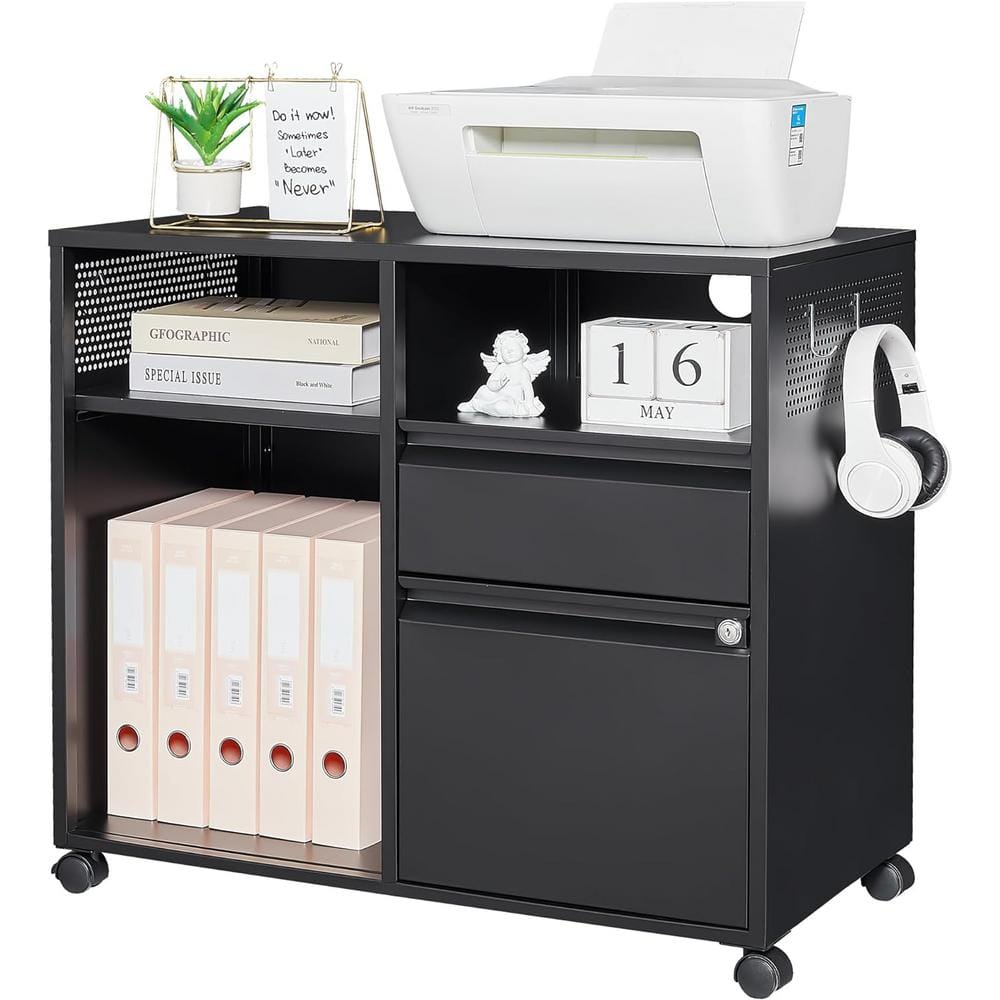 LISSIMO 31.5" W x 16.7" D Metal Lateral Rolling Printer Stand Filing C ...