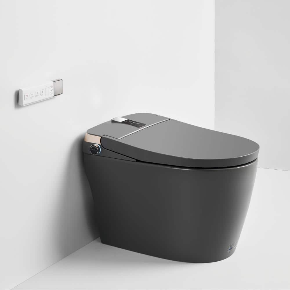 UPIKER Smart 12-in-1 Single Flush Elongated Toilet in Matte Gray with ...