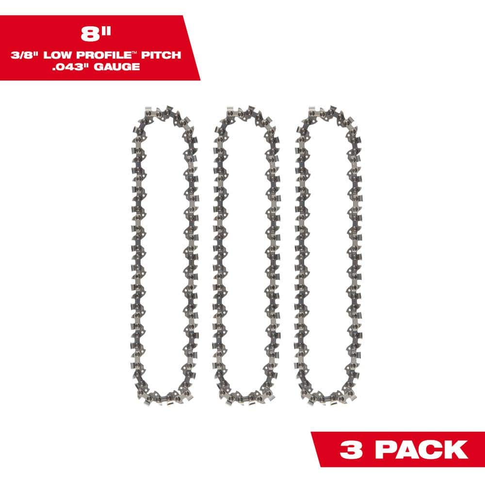 Milwaukee 8 in. Chainsaw Chain 3-Pack with 3/8 in. Low Profile Pitch a ...