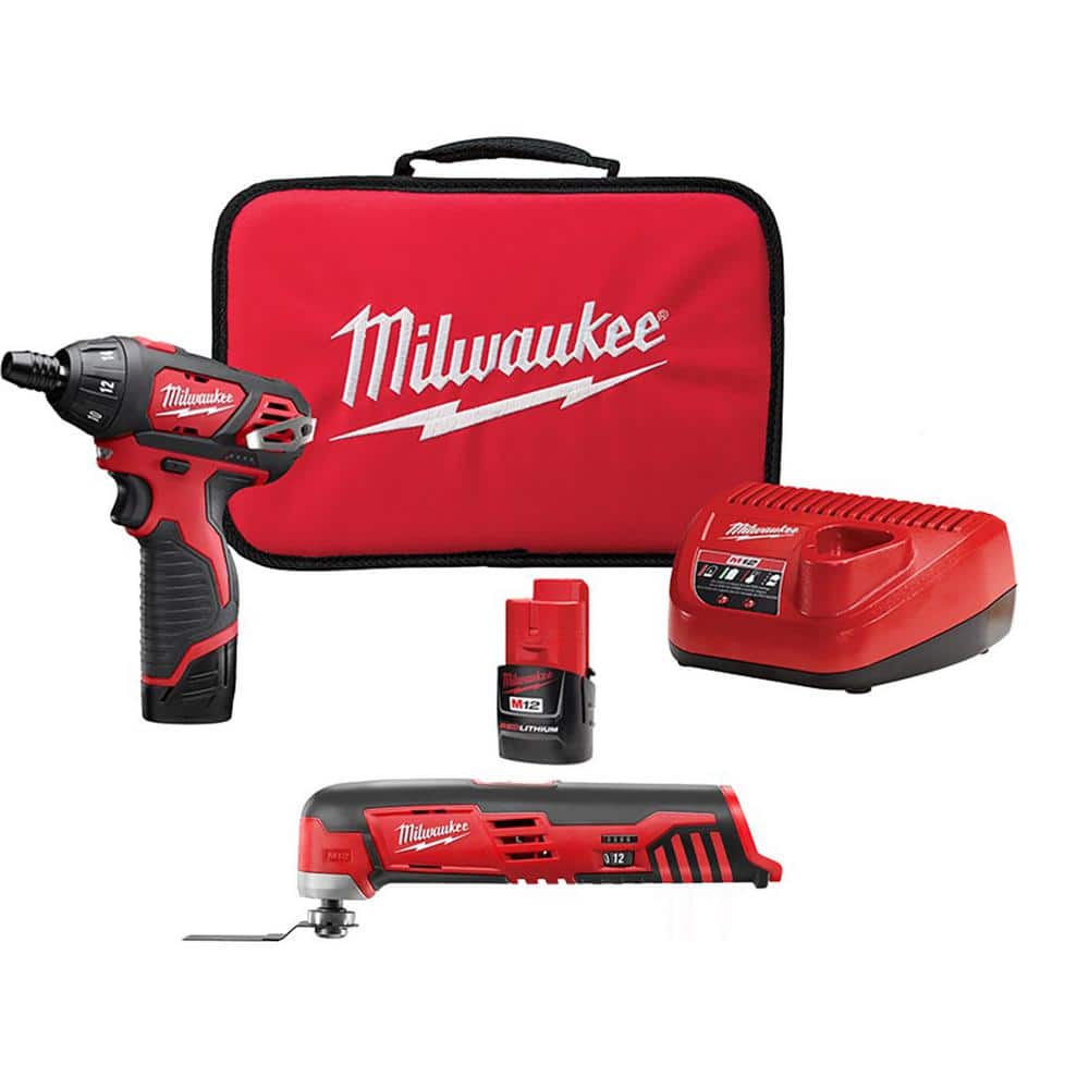 Milwaukee M12 12V Lithium-Ion Cordless 1/4 in. Hex Screwdriver Kit wit ...