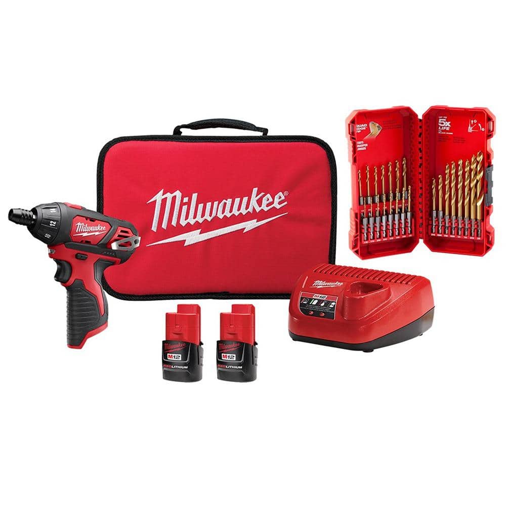 Milwaukee M12 12V Lithium-Ion Cordless 1/4 in. Hex Screwdriver Kit w ...