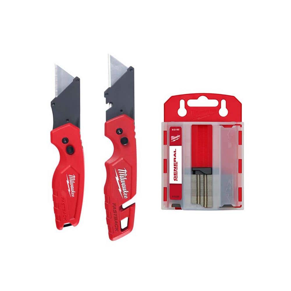 Milwaukee FASTBACK Folding Utility Knife Set (2-Piece) with Utility Bl ...